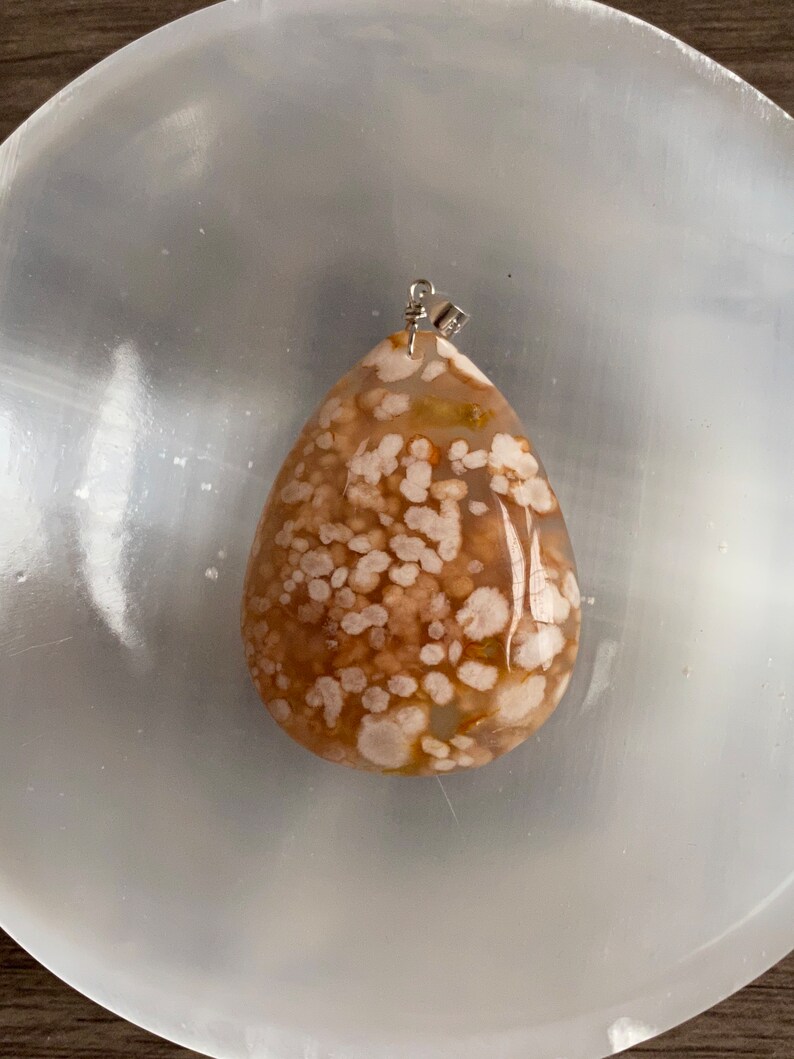 Sakura Cherry Blossom Agate Pendant Necklace in Orange Red Color and ...