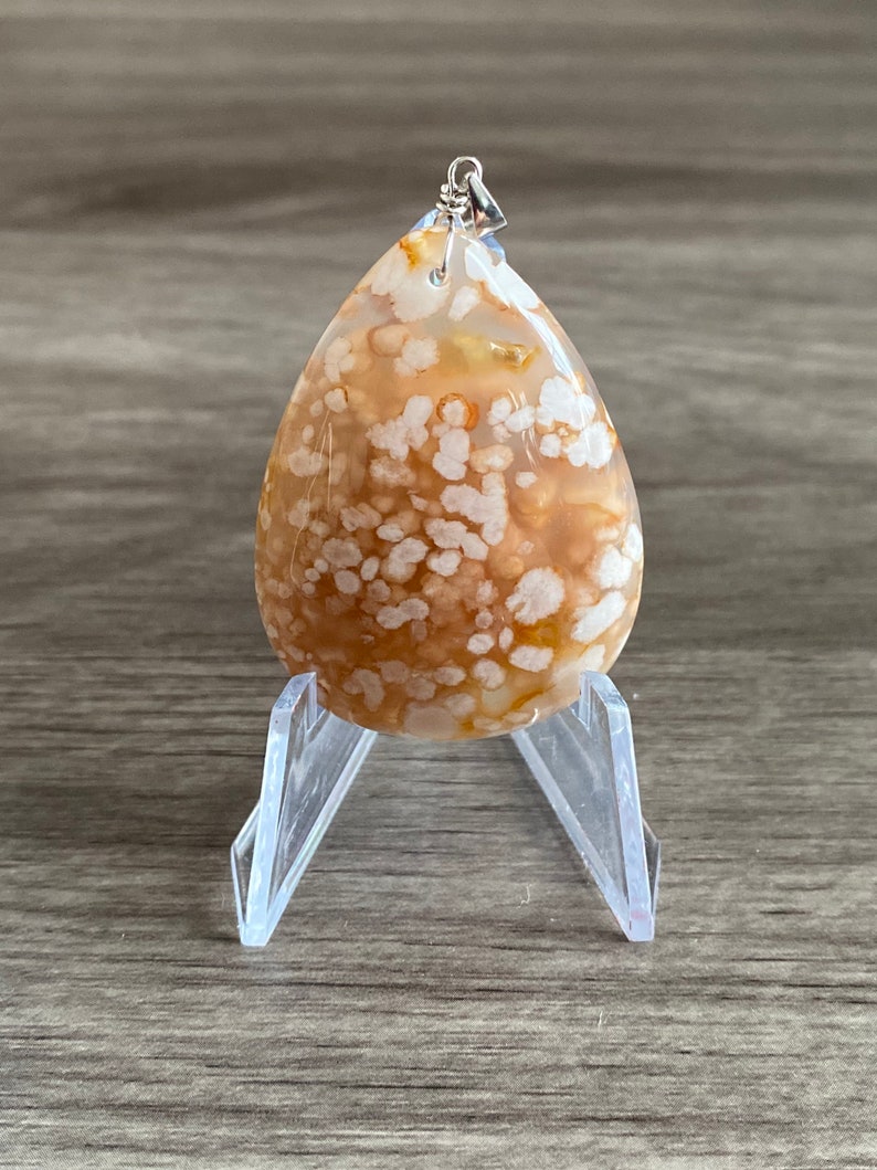 Sakura Cherry Blossom Agate Pendant Necklace in Orange Red Color and ...