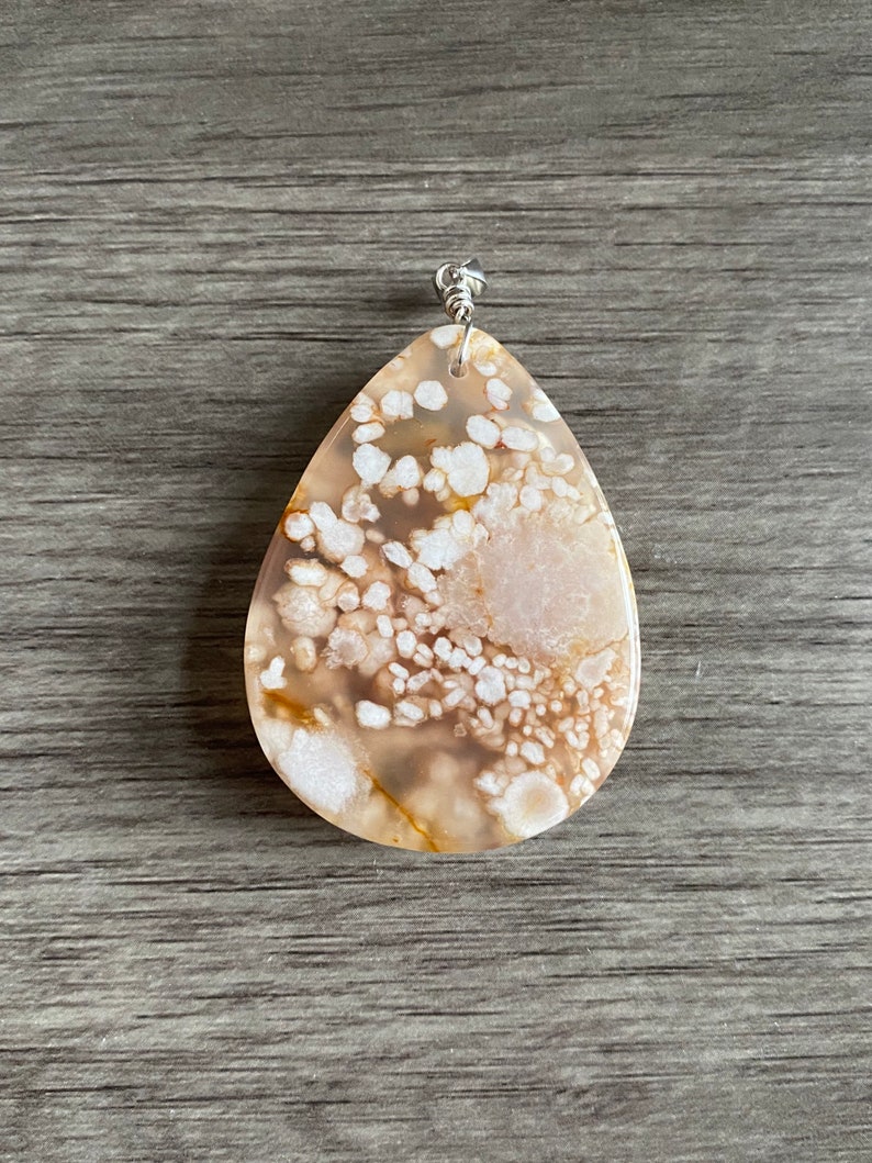 Sakura Cherry Blossom Agate Pendant Necklace in Orange Red Color and ...