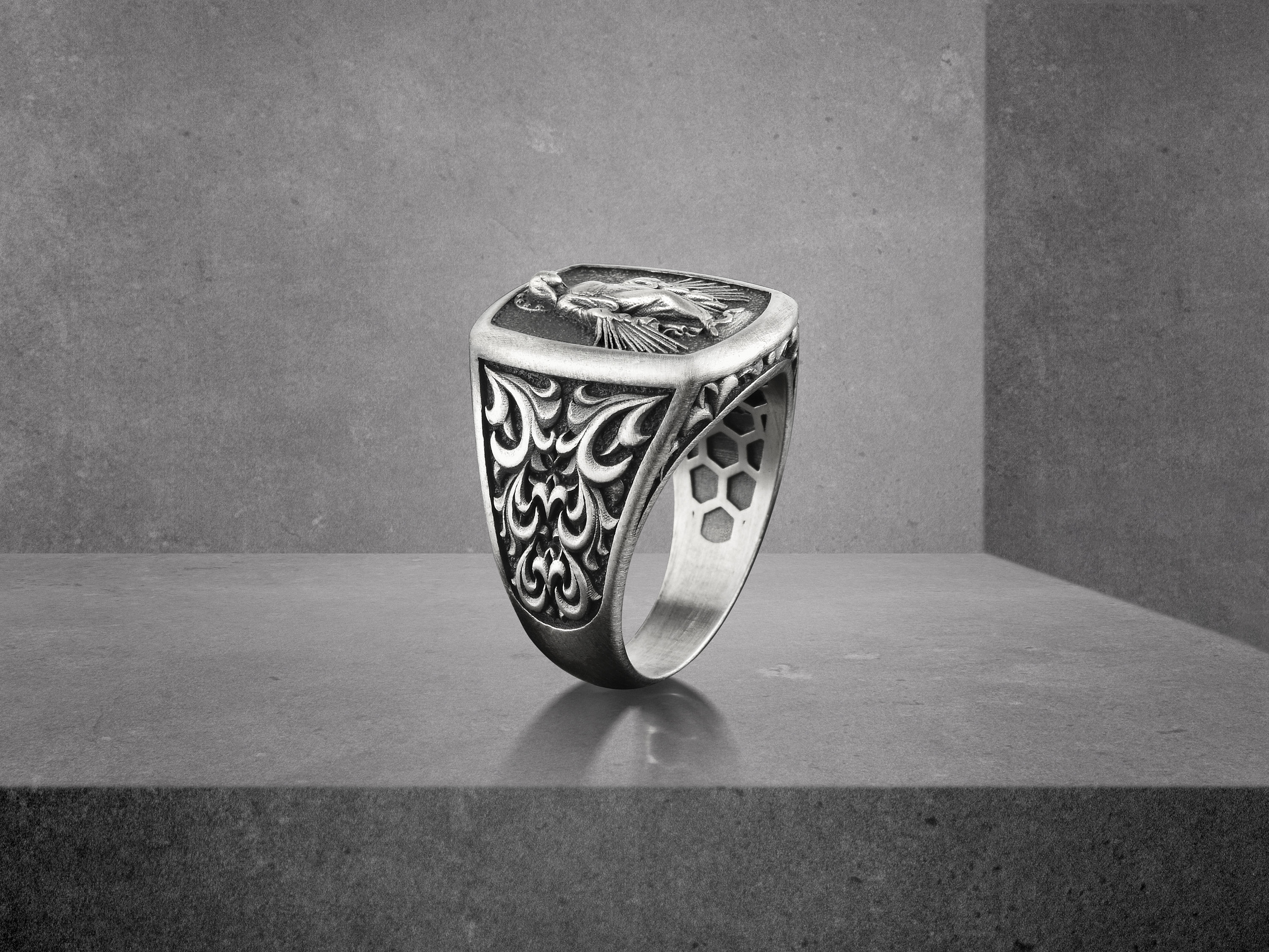 Virgin Mary Silver Men Ring Holy Mother Silver Ring - Etsy
