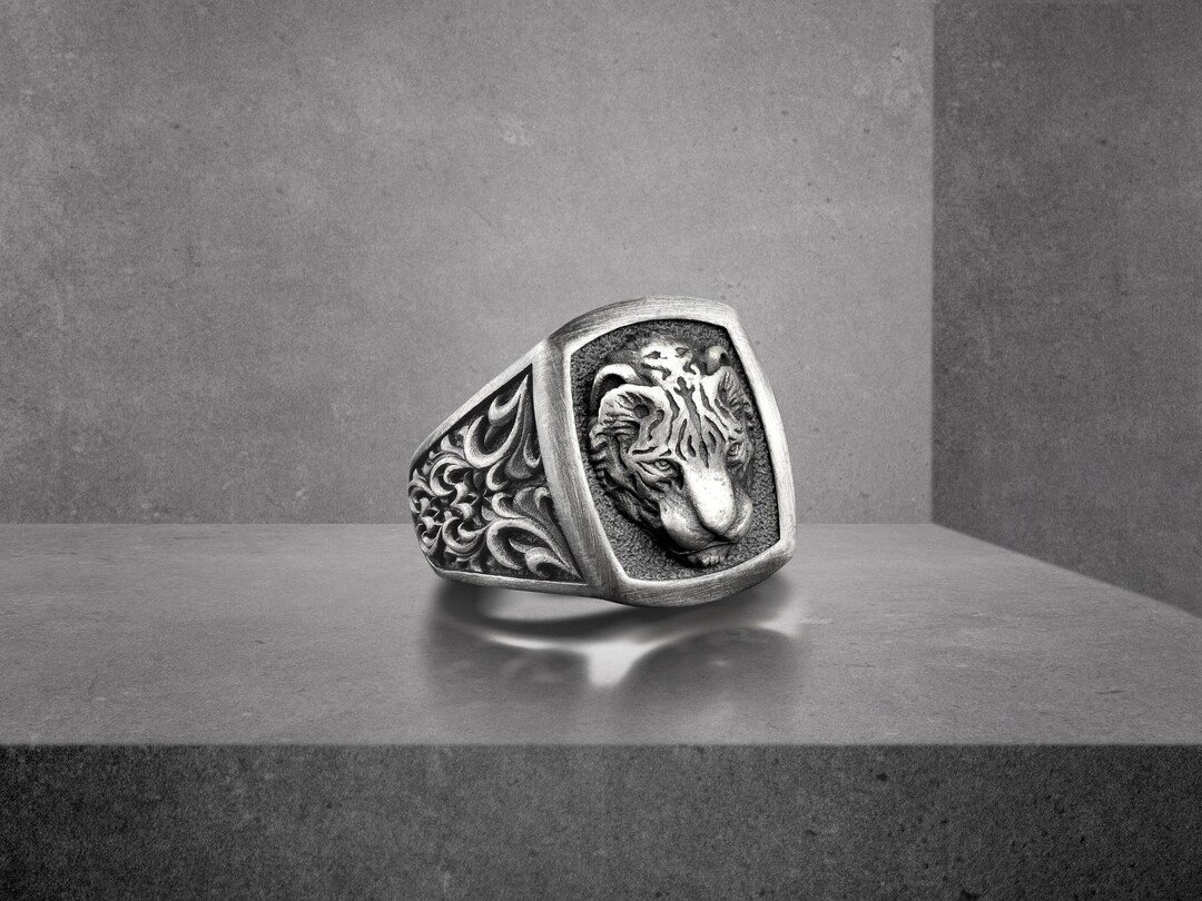 925 Sterling Silver Bengal Tiger Mens Ring Asian Tiger - Etsy