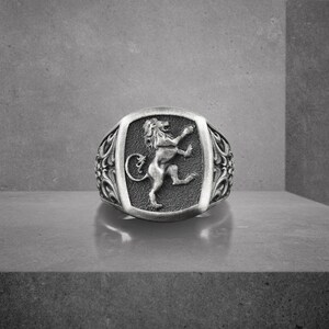 Rampant Lion Handmade Sterling Silver Signet Ring Standing - Etsy