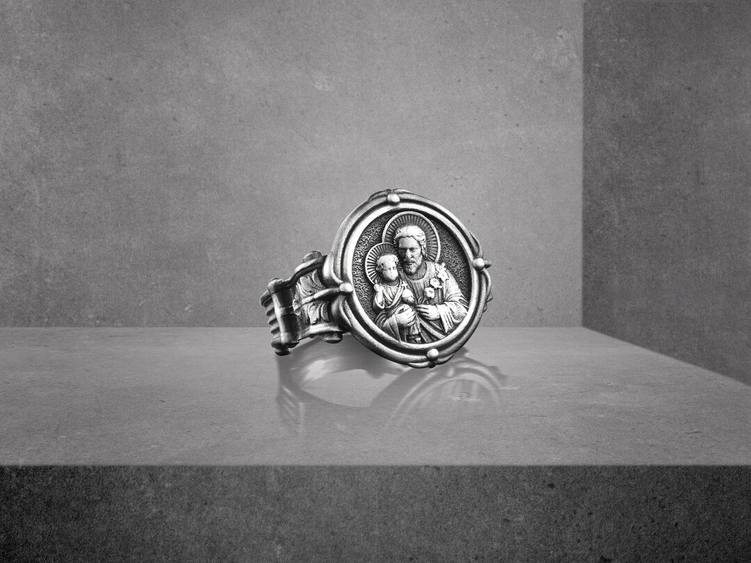 Saint Joseph and Jesus Signet Ring Men Sterling Silver St - Etsy