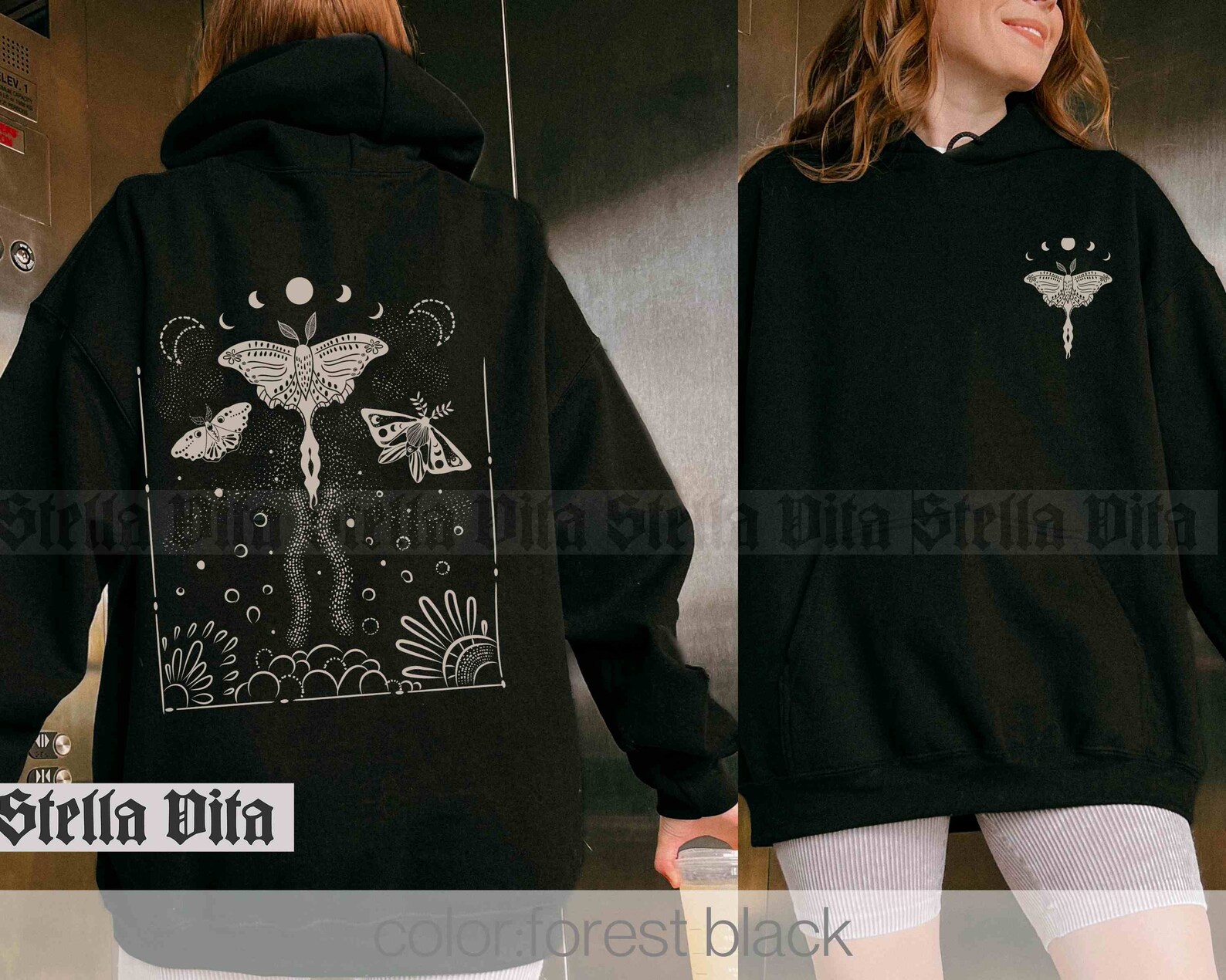Moth Hoodie, Luna Moth Shirt, Flower Sweatshirt, Celestial Minimalist ...