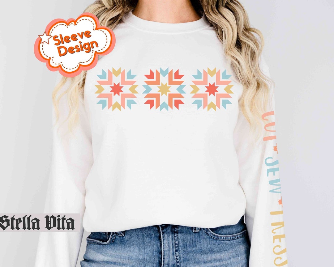 Quilt Sweatshirt With Arm Print, Quilt Block Shirt, Cut Sew Press Quilt ...