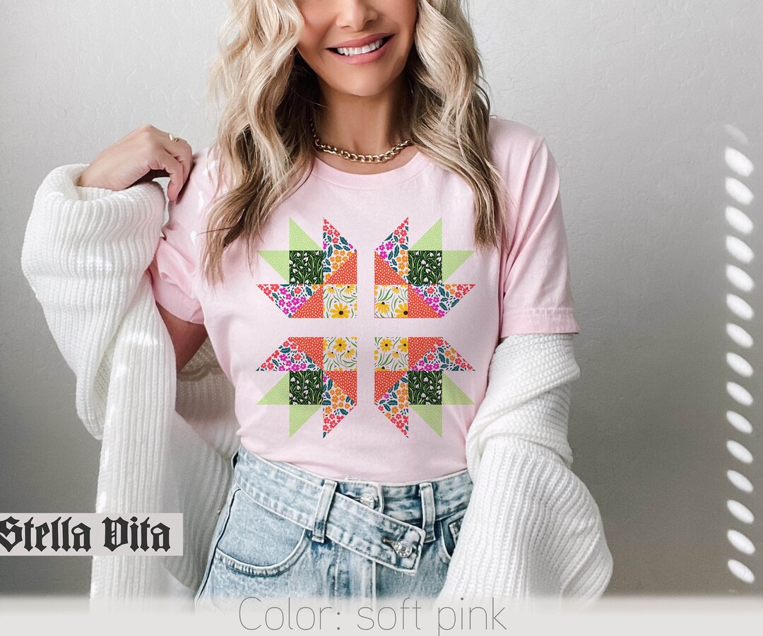 Quilt Shirt, Quilt Block Shirt, Floral Quilt Square Tee, Crafting ...
