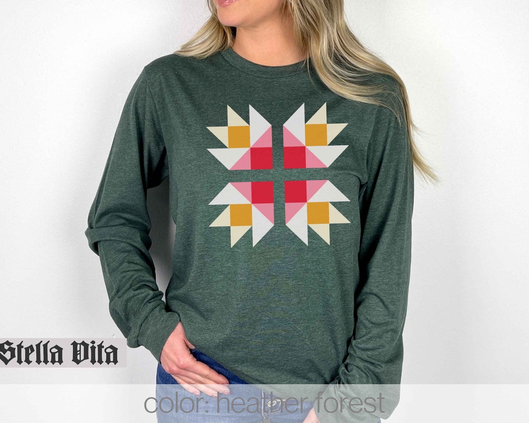 Quilt Shirt, Quilting Long Sleeve Tee Shirt, Minimalist Quilt Block ...