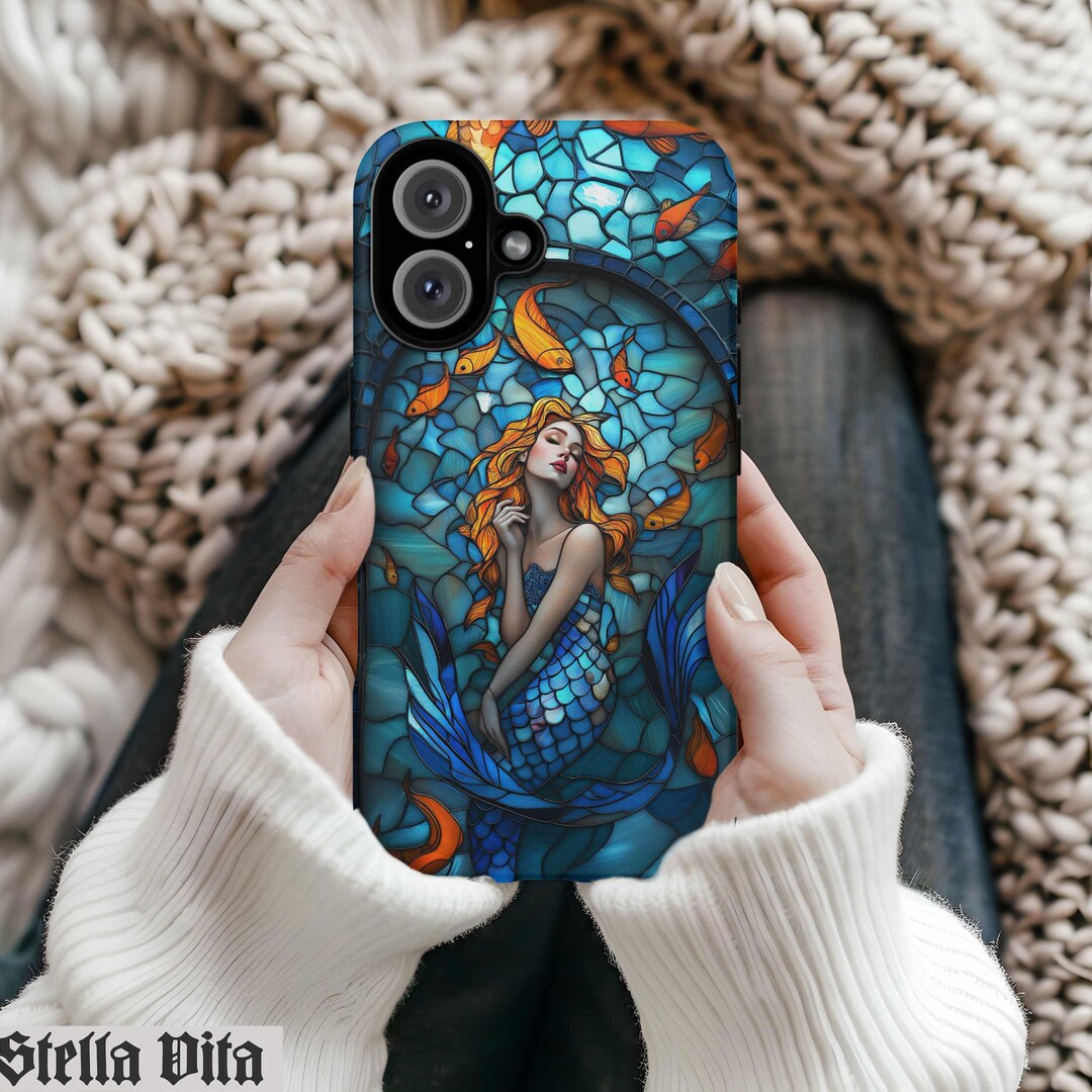 Mermaid Stained Glass iPhone Case, Fish Magnetic Phone Cases, Fisherman ...
