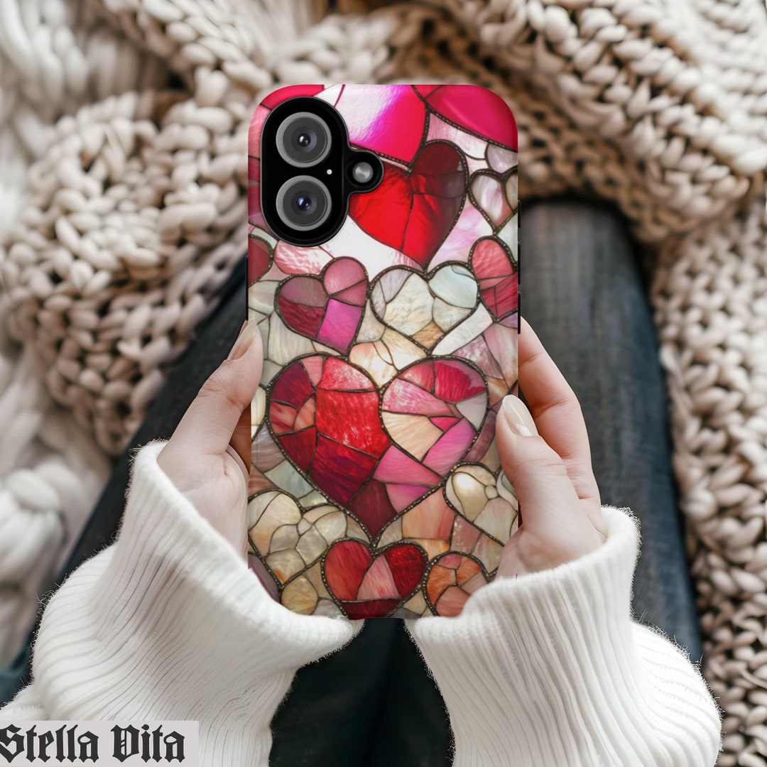 Stained Glass Heart iPhone Case Magsafe Phone Case, Heart Valentine ...
