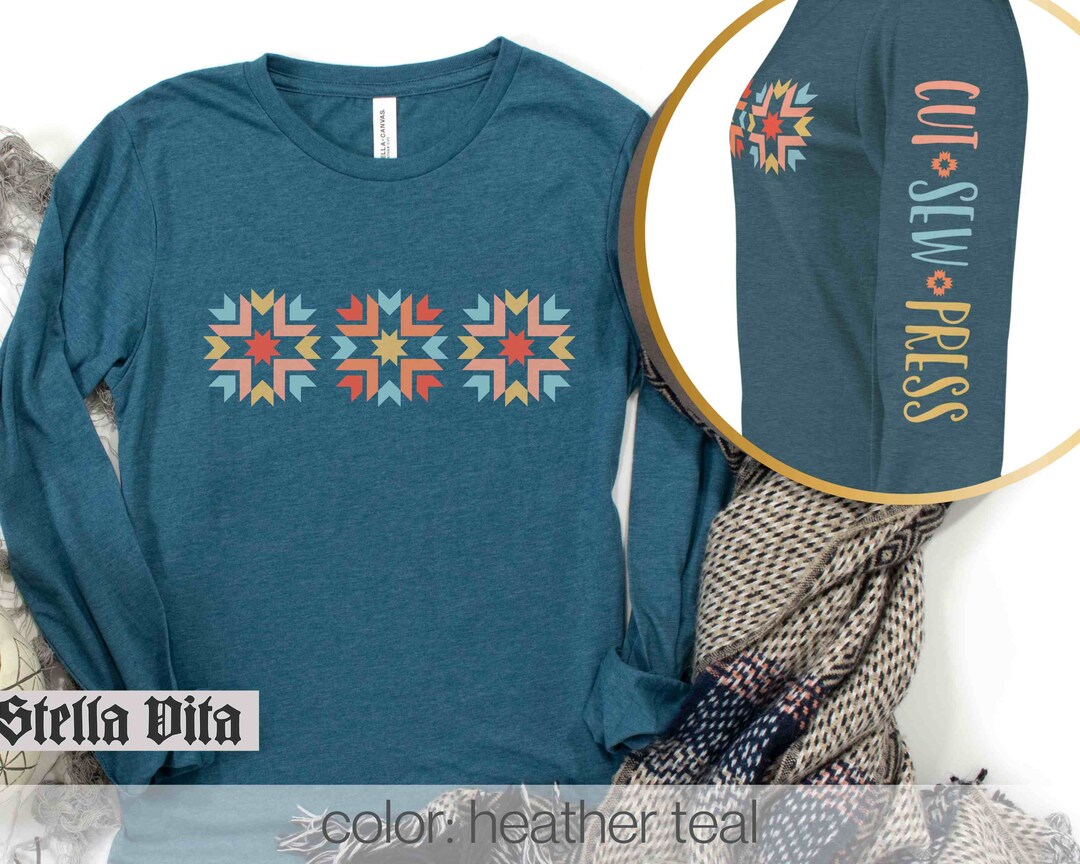 Long Sleeve Quilt Shirt, Quilting Tshirt, Cut Sew Press Quilt Shirt for ...