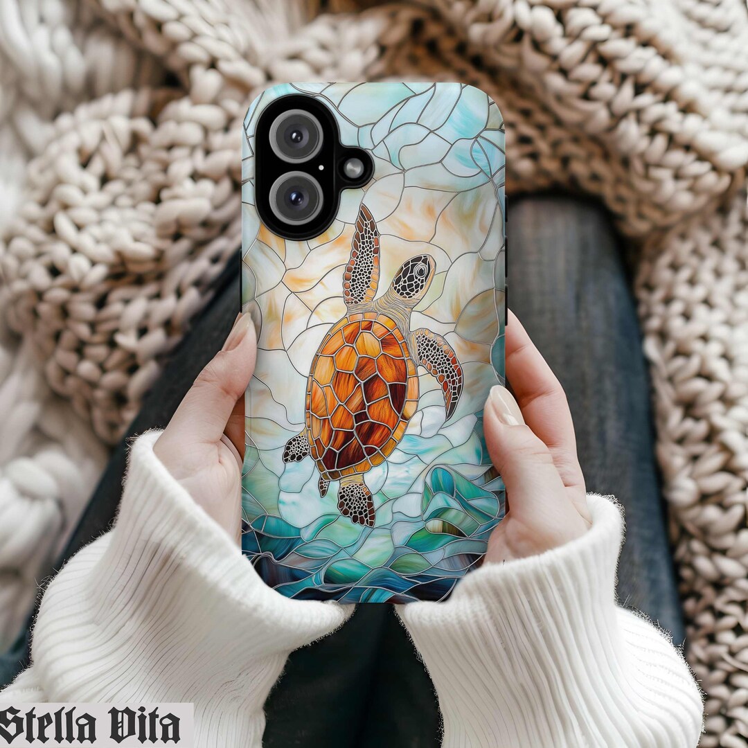 Sea Turtle Stained Glass iPhone Case, Sea Animal Magnetic Phone Cases ...