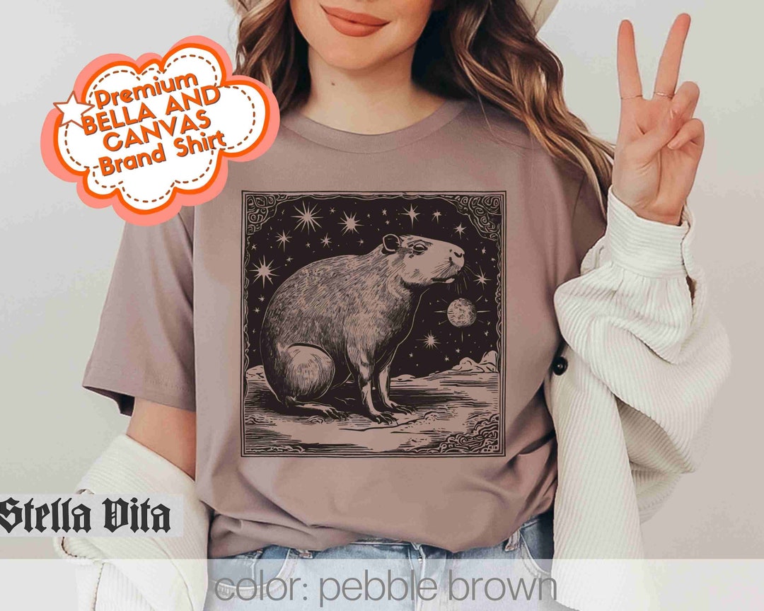 Celestial Capybara Shirt, Astrology Linocut Tshirt, Cottagecore Lino ...