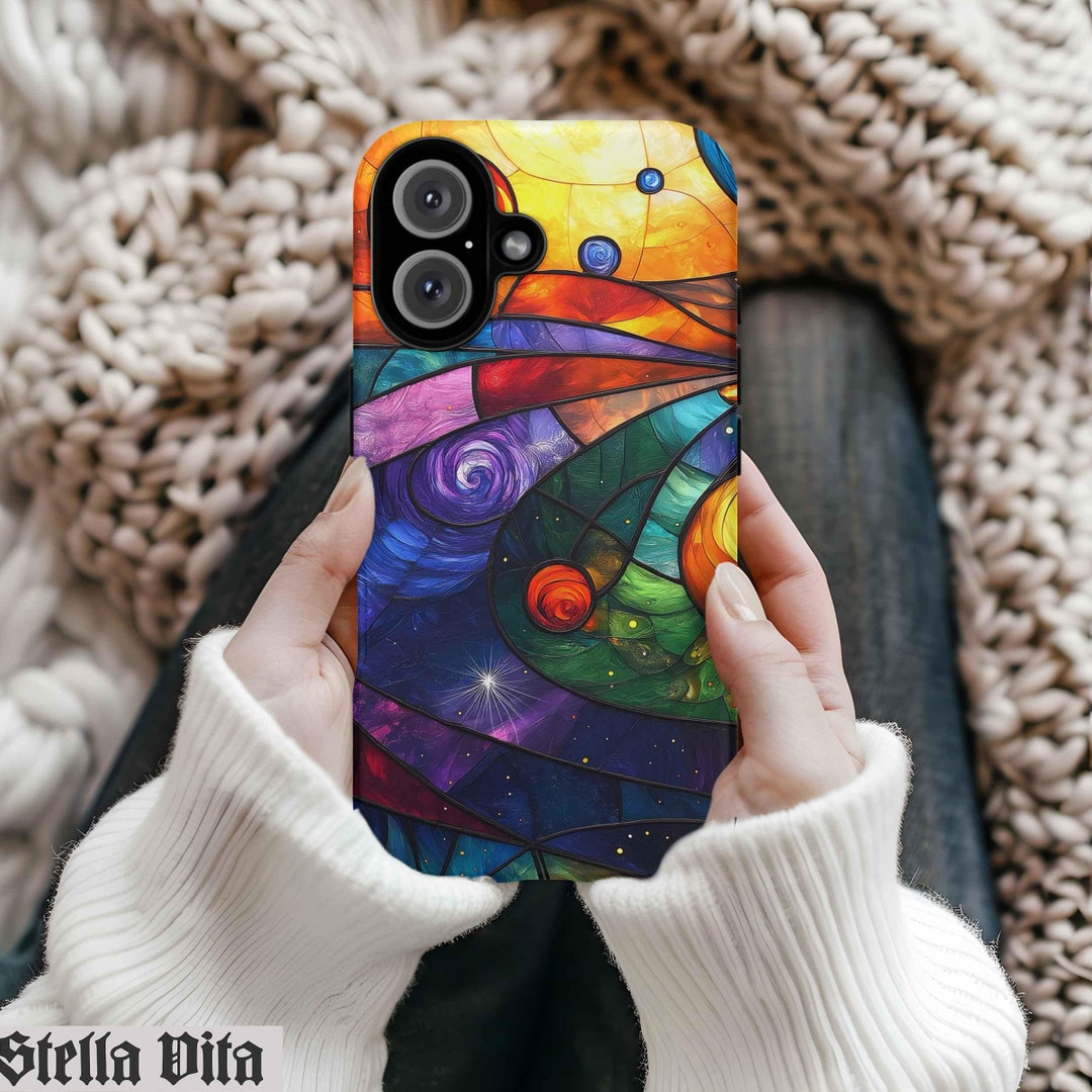 Celestial Stained Glass Effect Phone Case, Swirling Galaxy Design ...