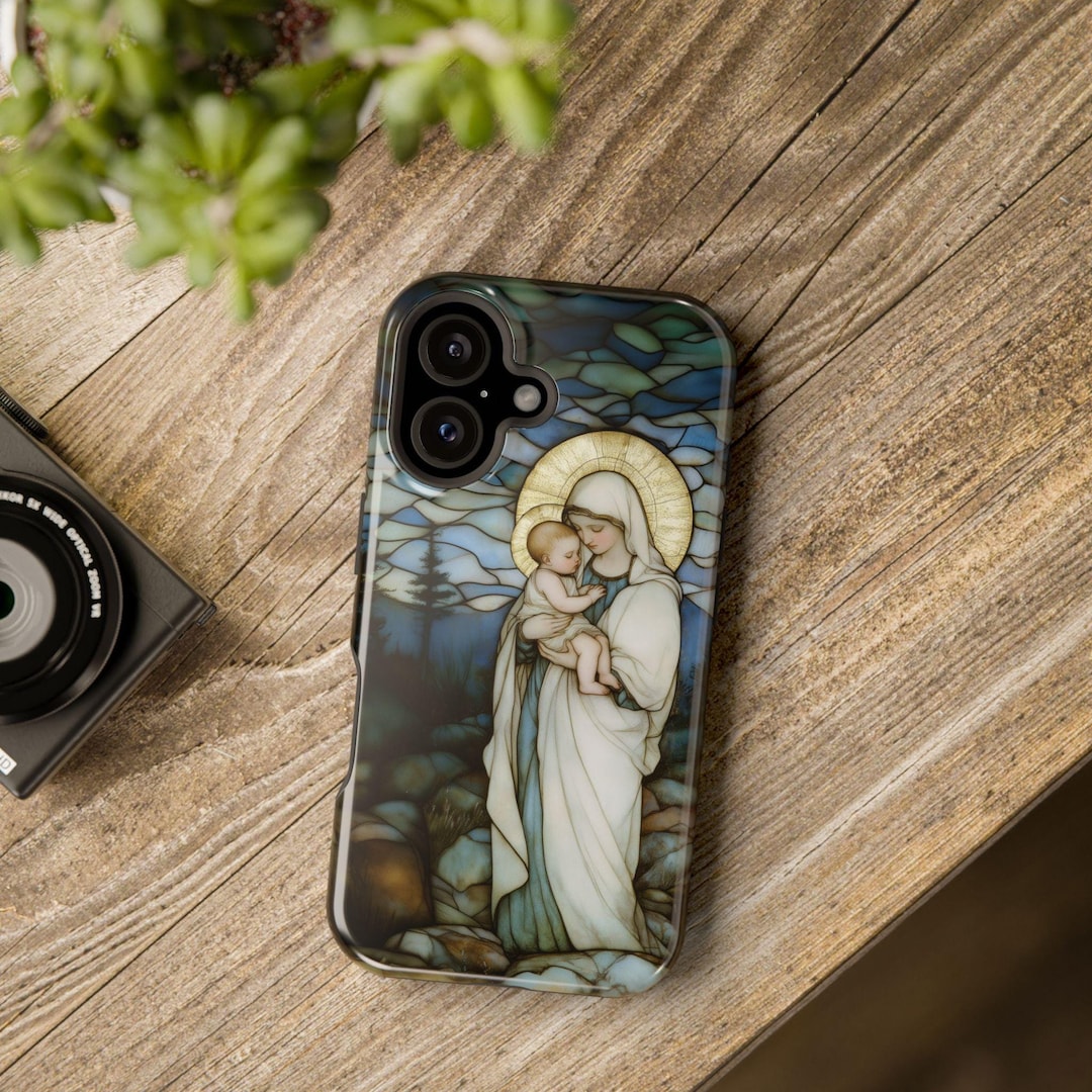 Religious Phone Case, Magsafe Catholic iPhone Case, Stained Glass Mary ...