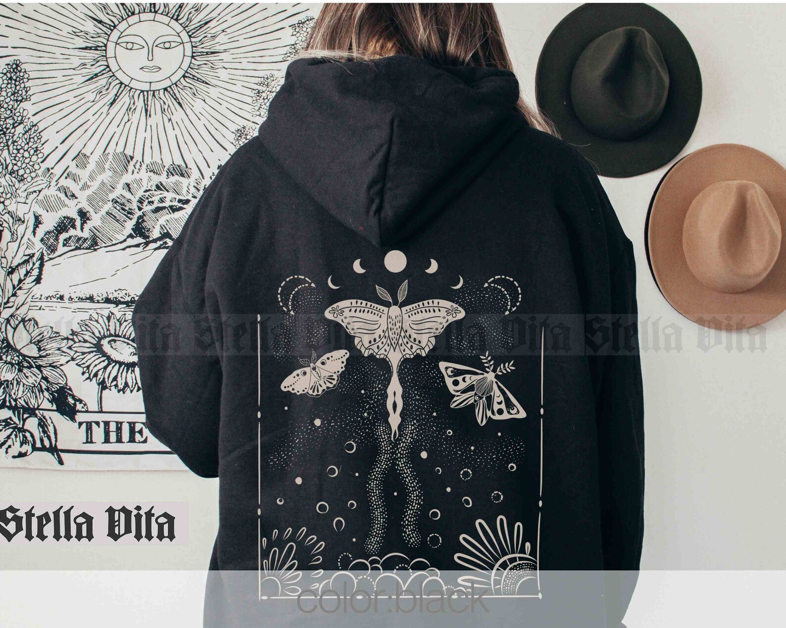 Moth Hoodie, Luna Moth Shirt, Flower Sweatshirt, Celestial Minimalist ...