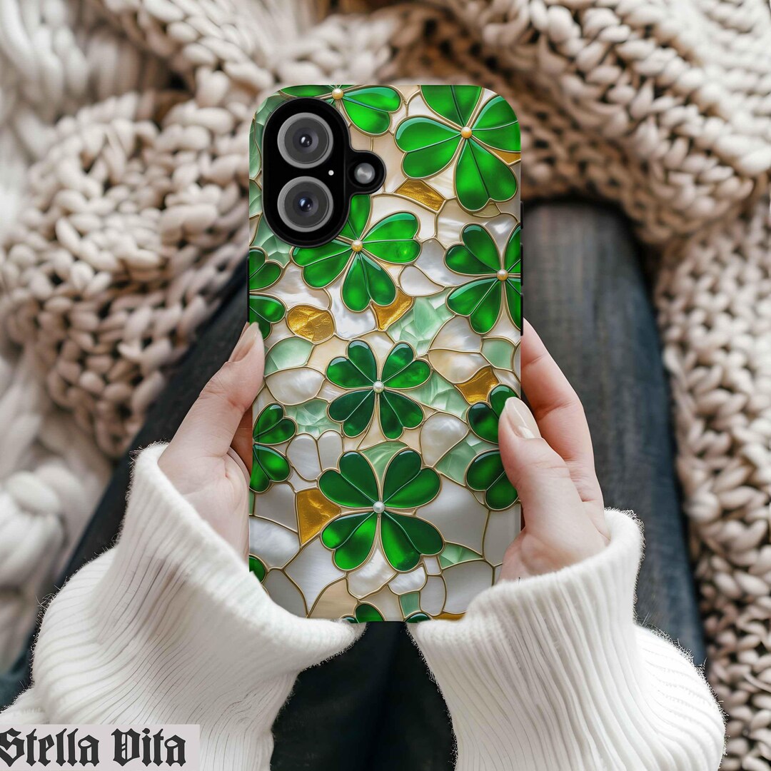 St Patricks Day Phone Case, Stained Glass Shamrocks Phone Case, Irish ...
