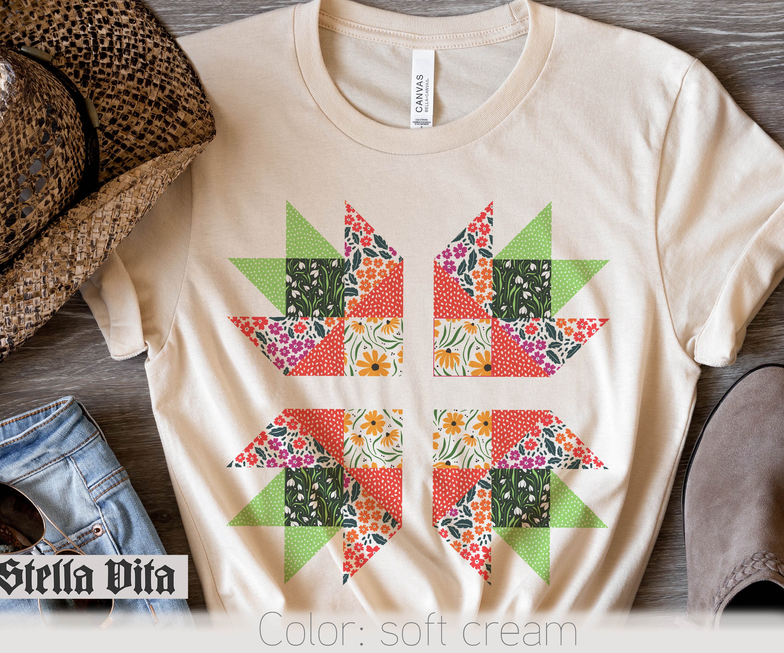 Quilt Shirt Quilt Block Shirt Floral Quilt Square Tee - Etsy