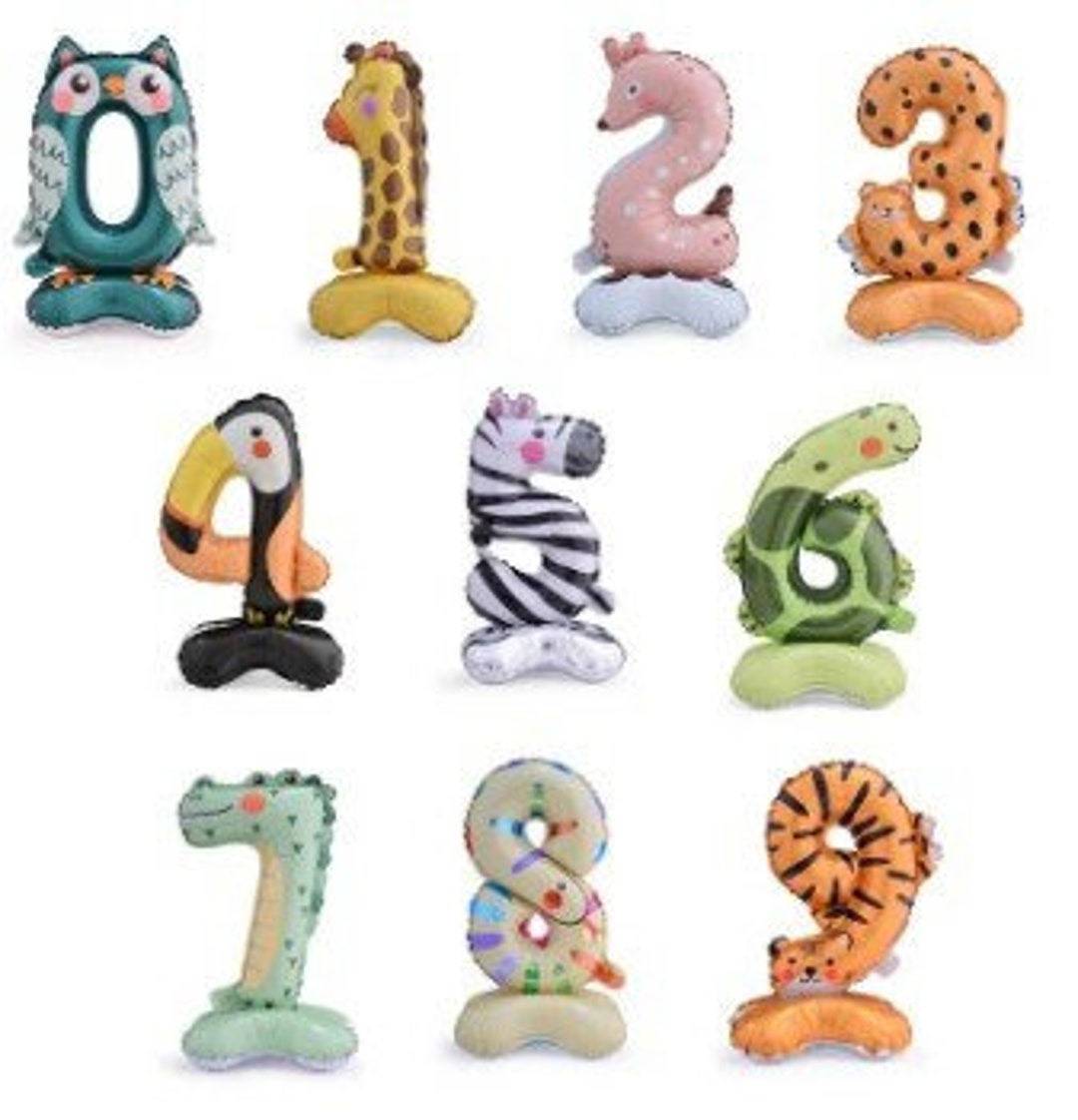 Animal Number Balloons Animal Print Standing Balloon 0-9 Age Custom 23 ...