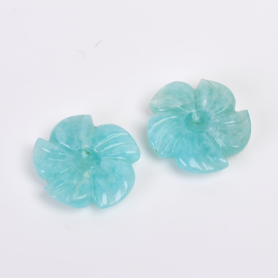 Natural Amazonite Flower Shape Carved Loose Gemstone Pair for Making ...