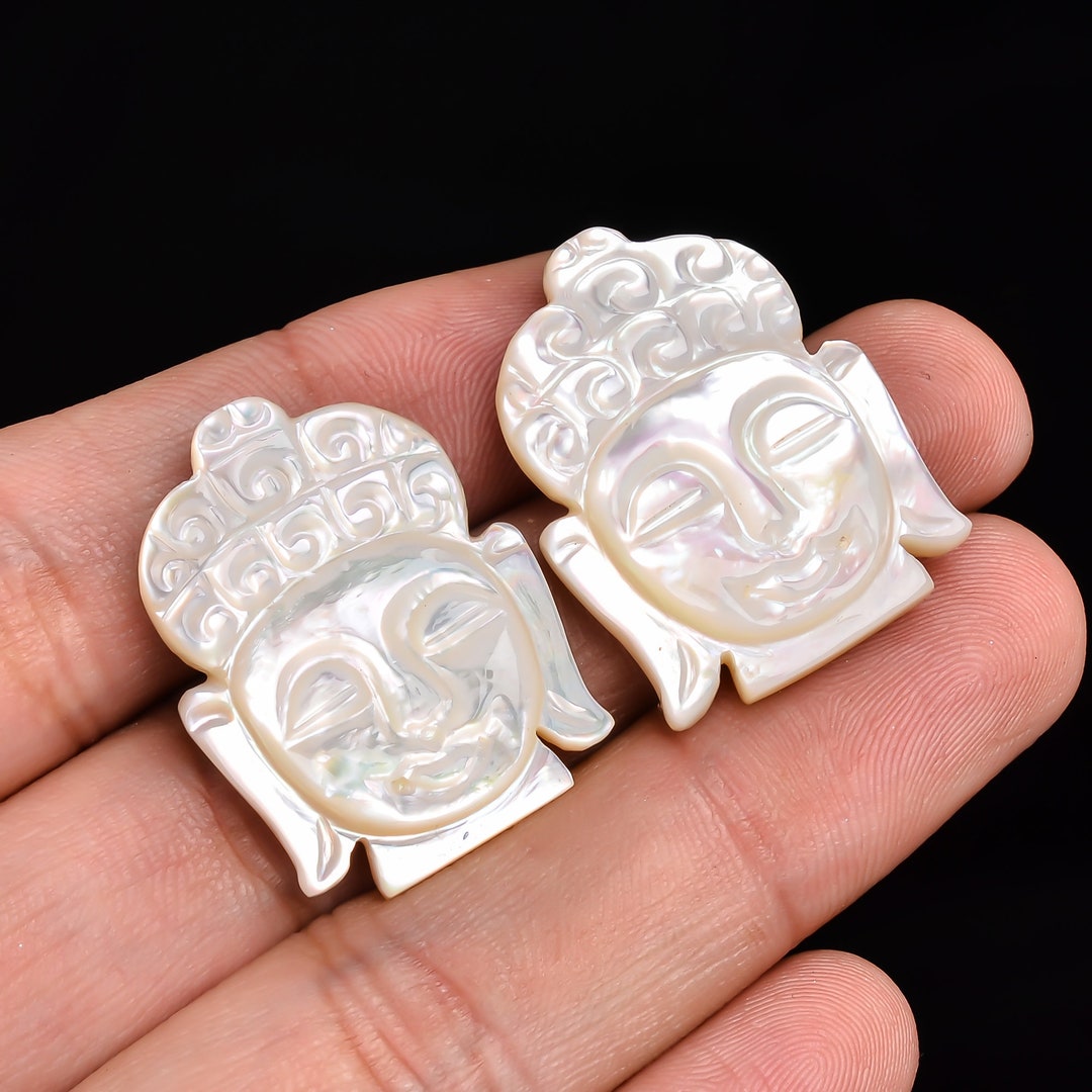 Natural Mother of Pearl Buddha Face Shape Cabochon Gemstone Pair for ...