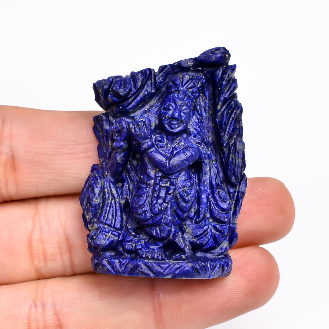 Natural Lapis Lazuli Sri Krishna Shape Carved Loose Gemstone for Making ...