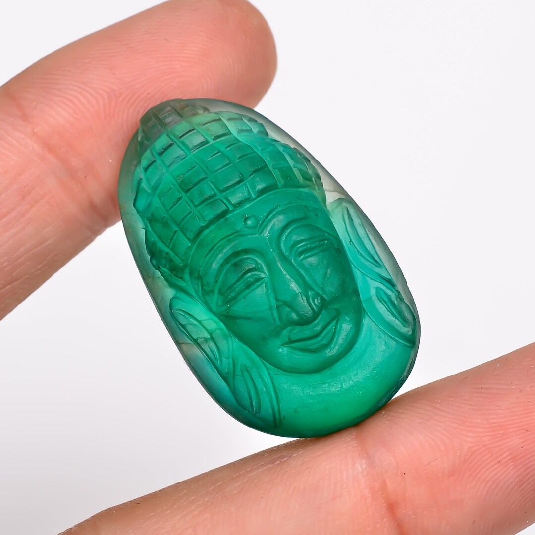 Natural Green Fluoride Buddha Face Shape Carved Gemstone Frosted for ...