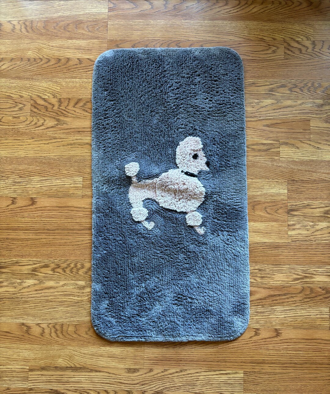 Vintage Chenille Grey Bath Rug With Pastel Pink Poodle - Etsy