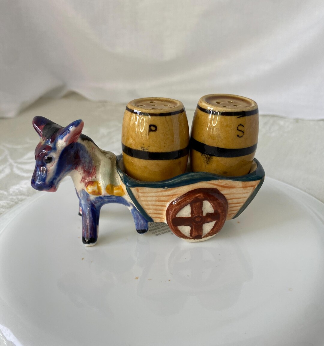 Vintage 1970's Burro Pulling Cart With Barrel Salt and Pepper Shakers ...