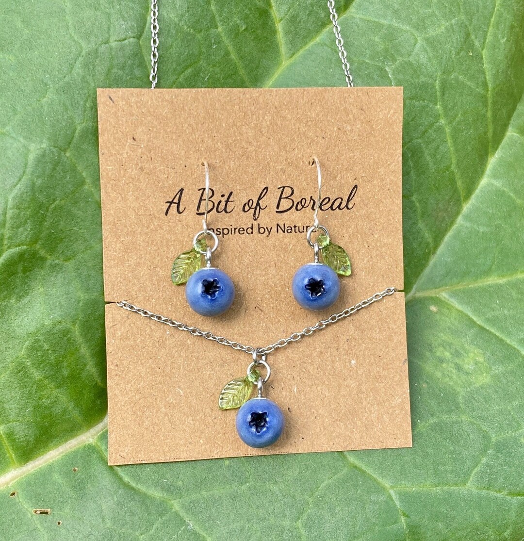 Blueberry Jewelry Set With Little Leaves - Etsy