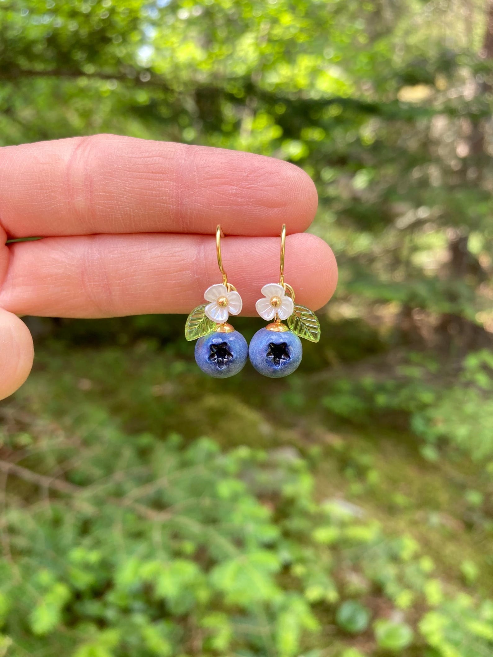 Blueberry Dangle Earrings With Leaves and Flowers - Etsy