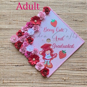 Graduation Cap Topper Strawberry Pink and Red Paper Flowers Class of ...