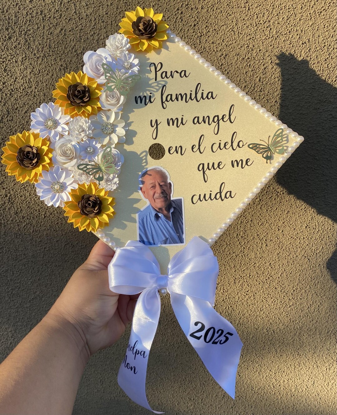 Custom Grad Memorial Graduation Cap Topper: Custom Floral Photo ...