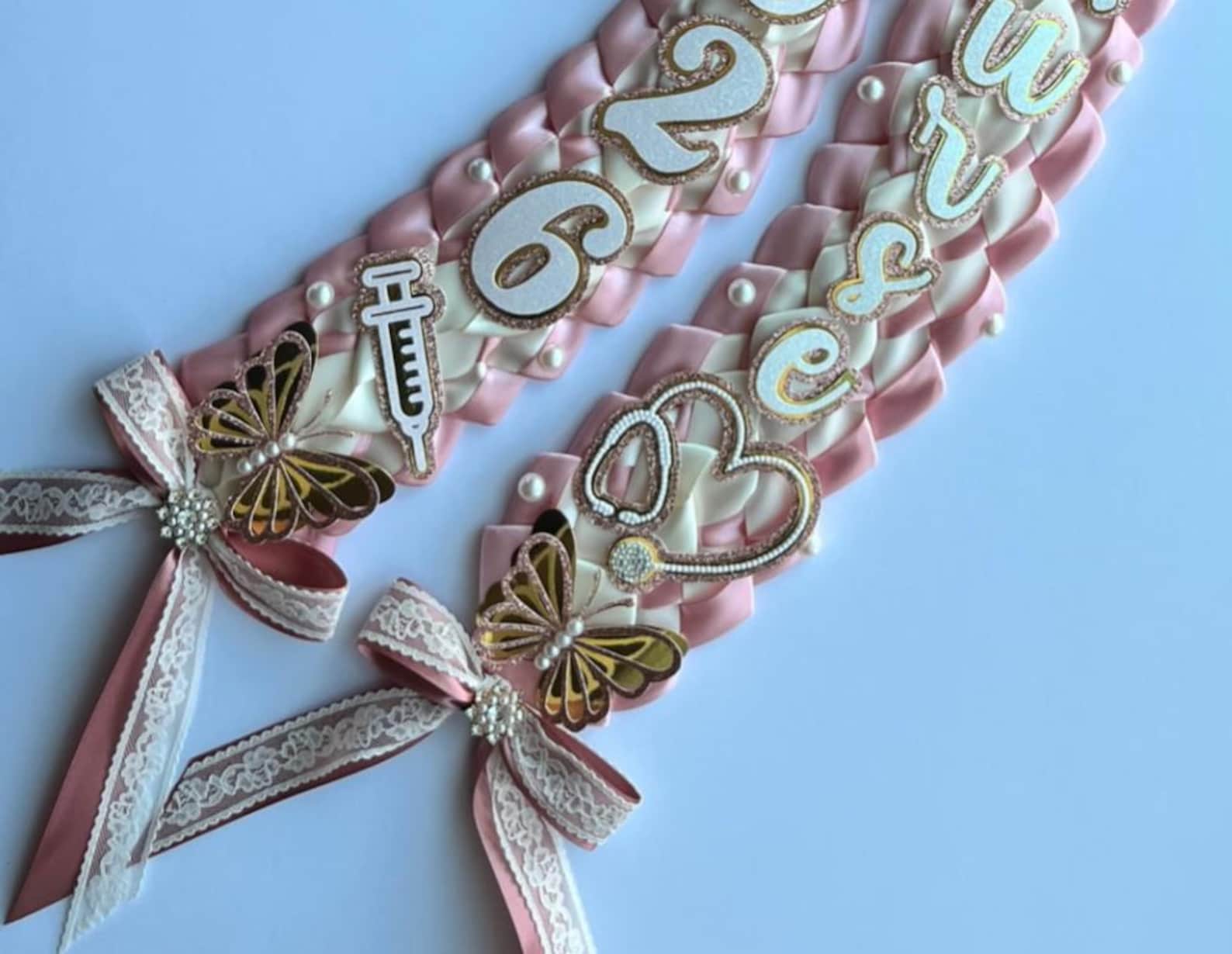 Personalized Nurse Graduation Lei : Pink Ribbon Braid With Pearls ...