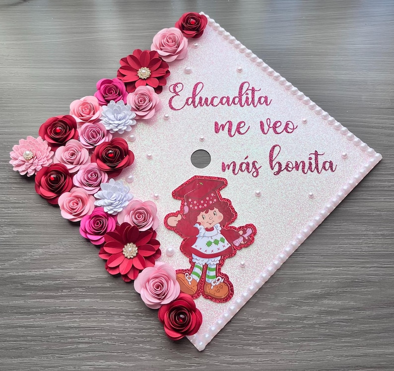 Graduation Cap Topper Strawberry Pink and Red Paper Flowers Class of ...
