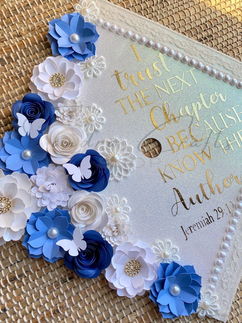 Custom Graduation Cap Topper 2026, Blue Floral Grad Cap, Personalized ...