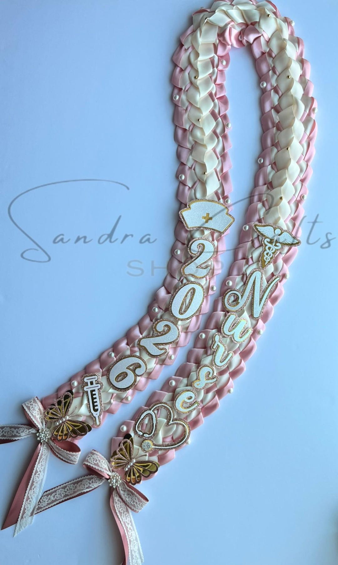 Personalized Ready to Ship Nurse Graduation Lei : Pink Ribbon Braid ...