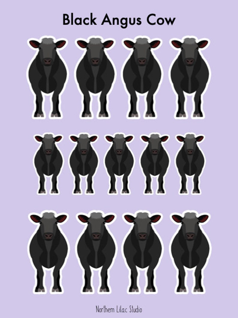Black Angus Cow Vinyl Sticker Sheet - Etsy