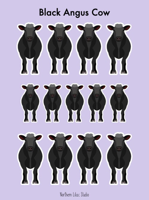 Black Angus Cow Vinyl Sticker Sheet - Etsy