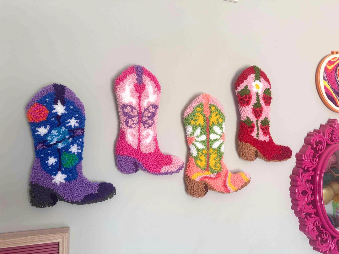 Cowboy Boot Series Girly Fun Punch Needle Fiber Wall Art Hanging - Etsy