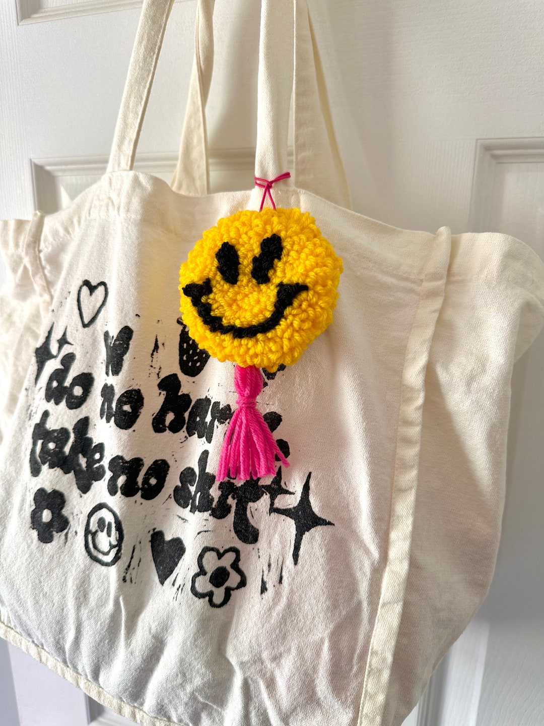 Smile Face Punch Needle Bag Charm, Tote Bag Purse Accessory - Etsy