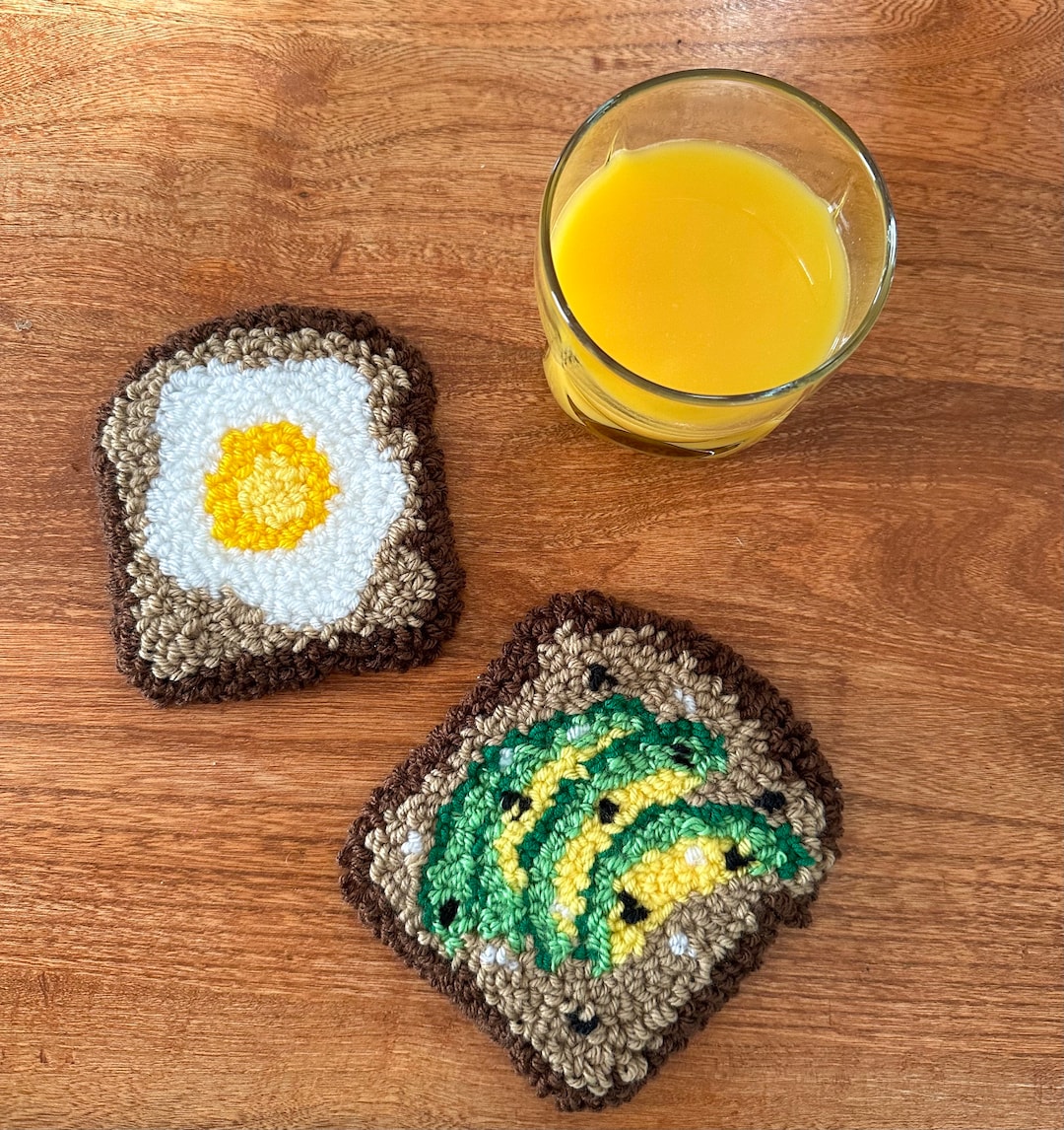 Breakfast Food Egg on Toast Avocado Toast Punch Needle Mug Rug Coaster ...