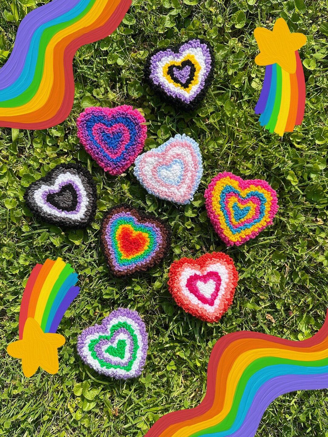 LGBTQIA+ Pride Punch Needle Heart Mug Rug - Etsy