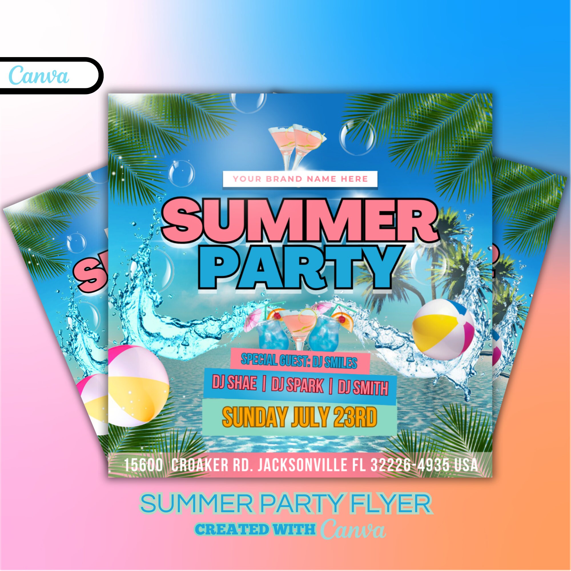 Pool Party Flyer, Summer Party Flyer, DIY Event Flyer, Spring Party ...