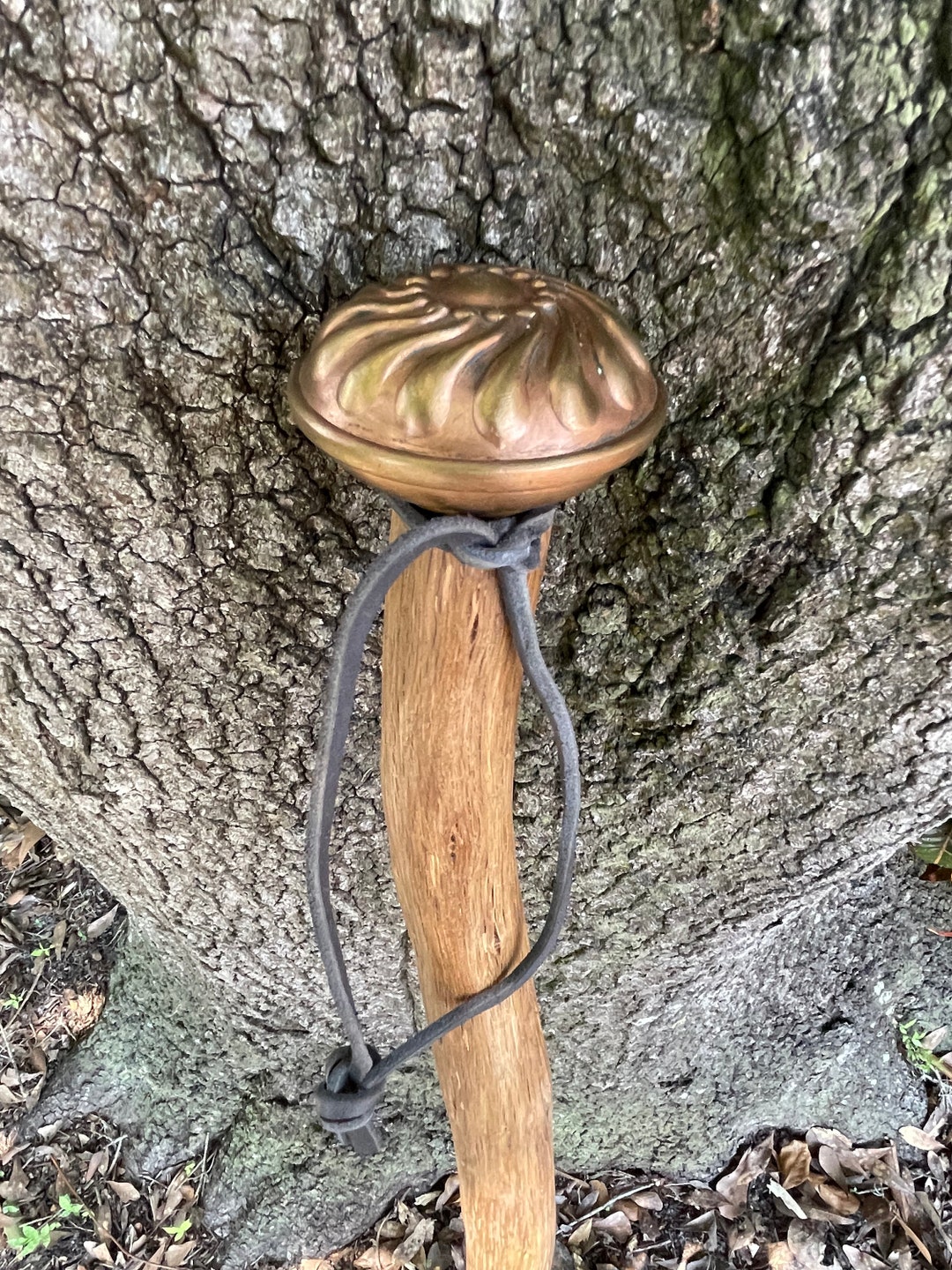 37” Dual Footed, Solid Oak Walking Staff With Antique Doorknob Topper ...