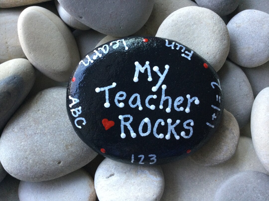 My Teacher Rocks Painted Rock Art, Teacher Appreciation Gift, Fun ...