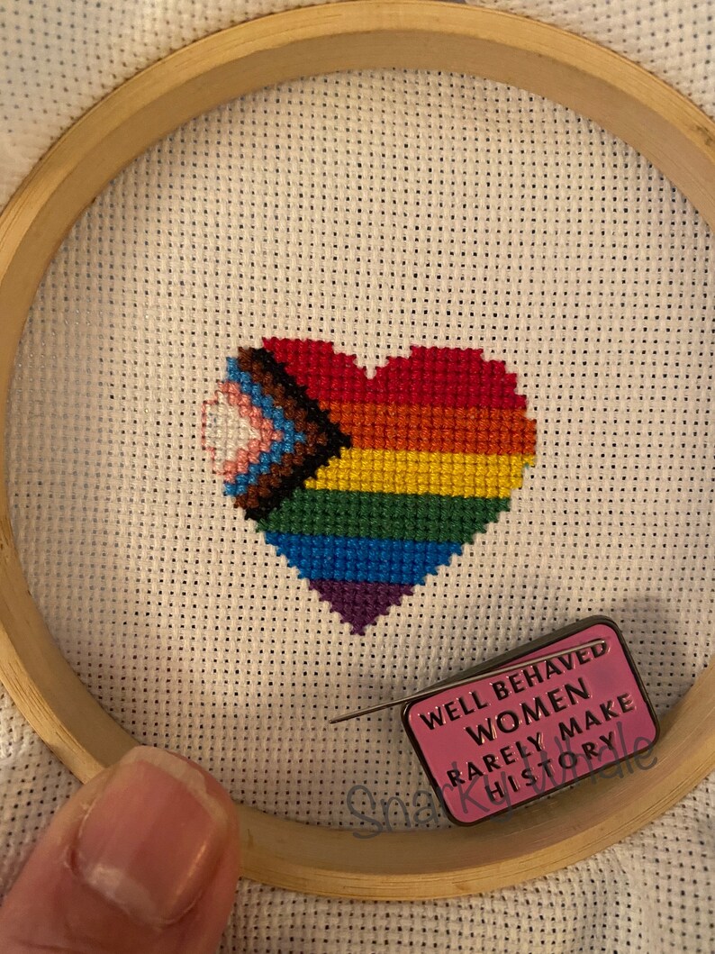 Mini Progress Pride and Rainbow Heart Ornament - Cross Stitch Pattern ...