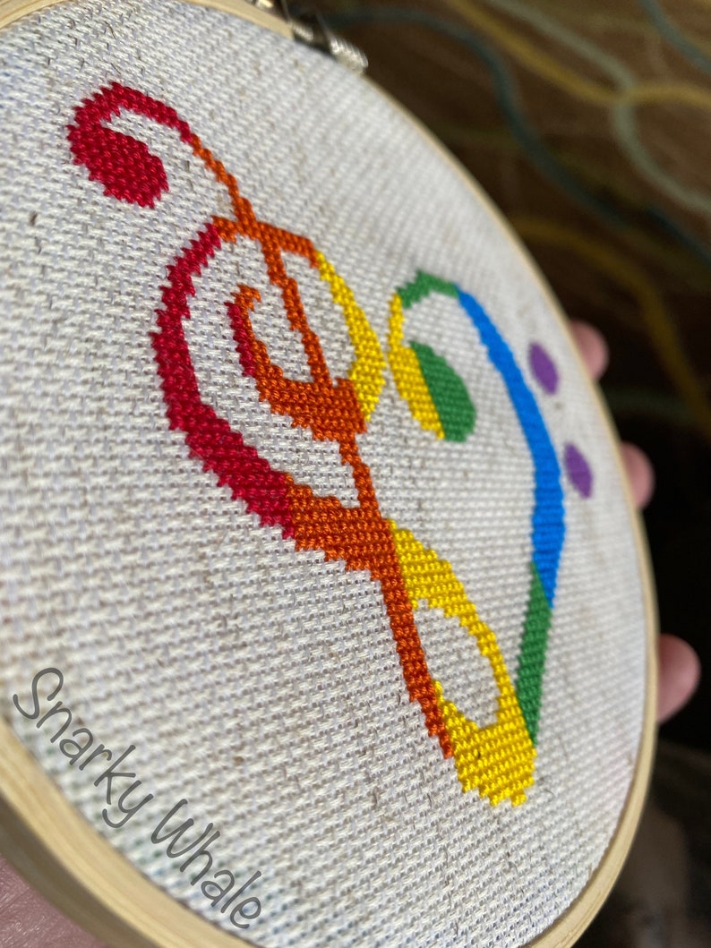 Rainbow Clef Heart - Cross Stitch Pattern - Bass Clef, Treble Clef ...