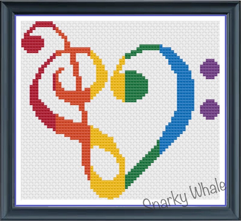 Rainbow Clef Heart - Cross Stitch Pattern - Bass Clef, Treble Clef ...
