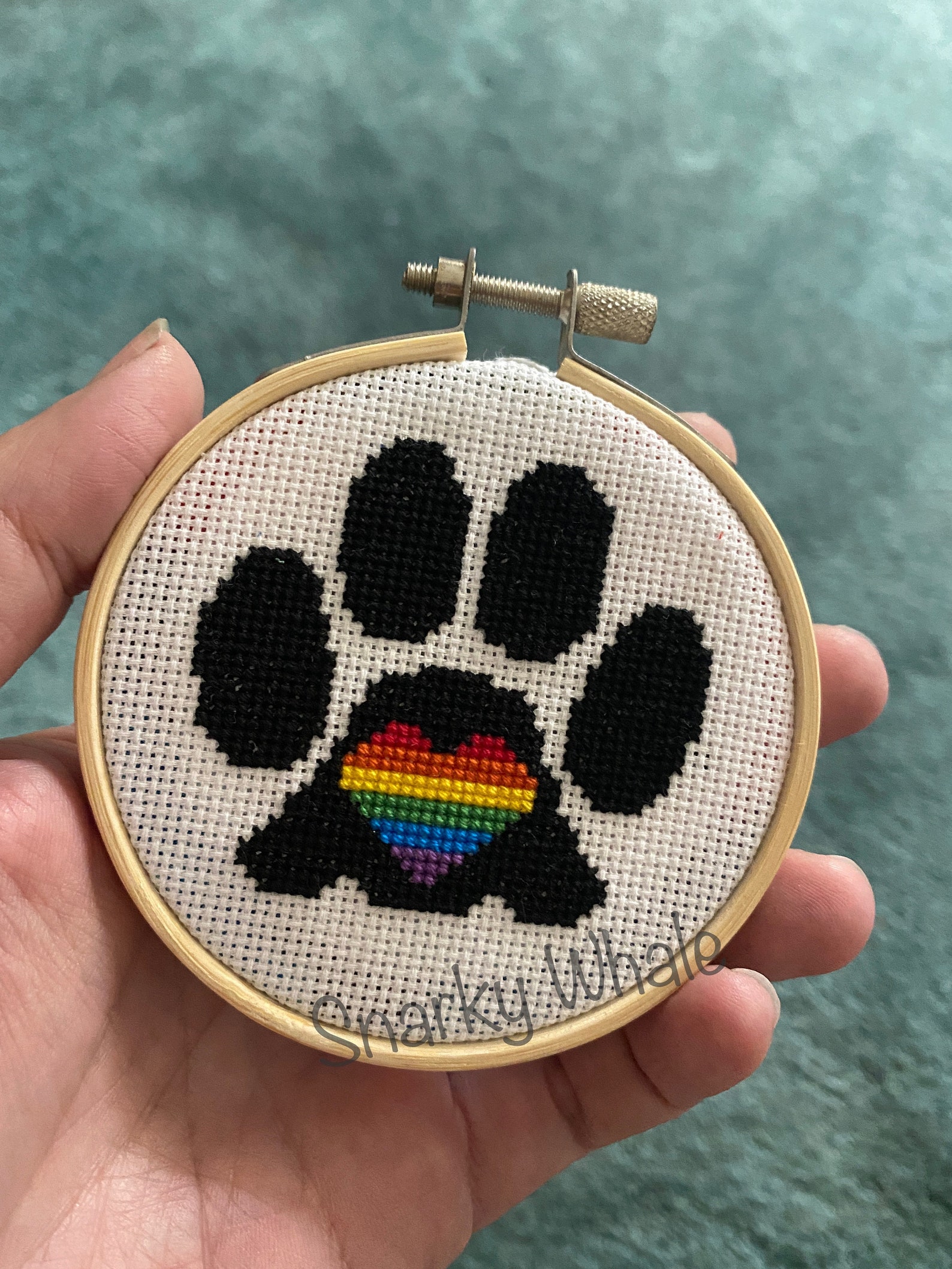 Cat Paw Print With Rainbow Heart Cross Stitch Pattern - Remembrance ...