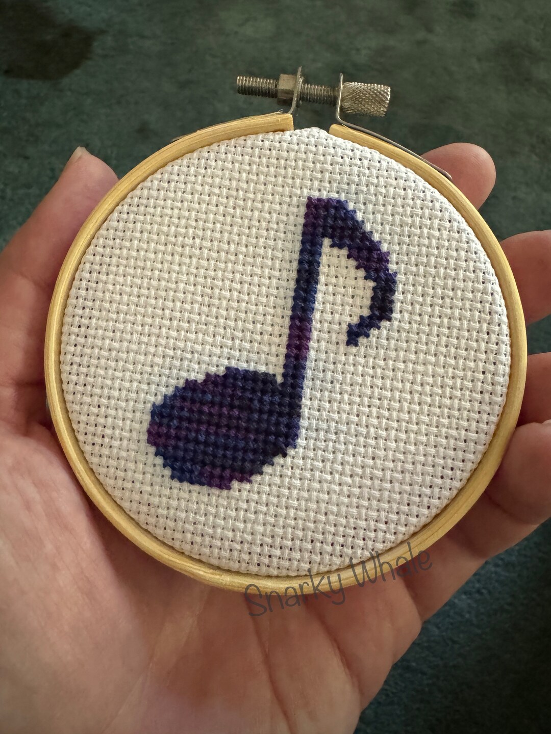 Framed Blue/purple Music Note, 8th Note Cross Stitch Ornament, Eighth ...